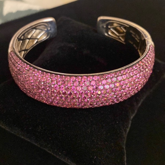 QVC | Jewelry | Qvc Sterling Silver Pink Pave 25 Cttw Hinged Cuff ...